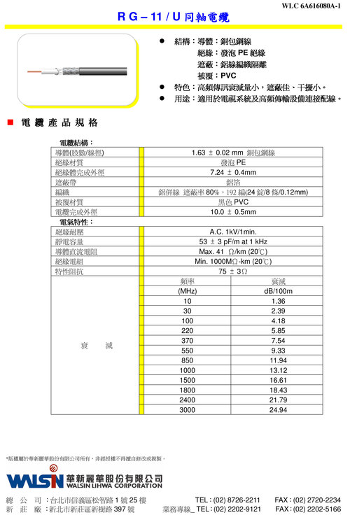華新麗華RG-11U(新版) | 仟祥通信有限公司,仟祥通信有限公司